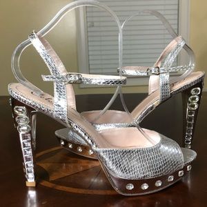 Shoes | Silver Rhinestone Open Toe Platform Shoes | Poshmark